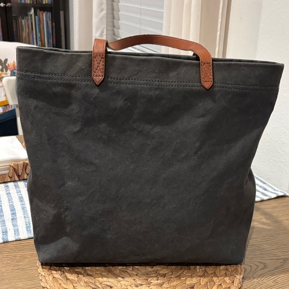 Bags | Madewell Canvas Tote Bag With Brown Leather Handles | Poshmark